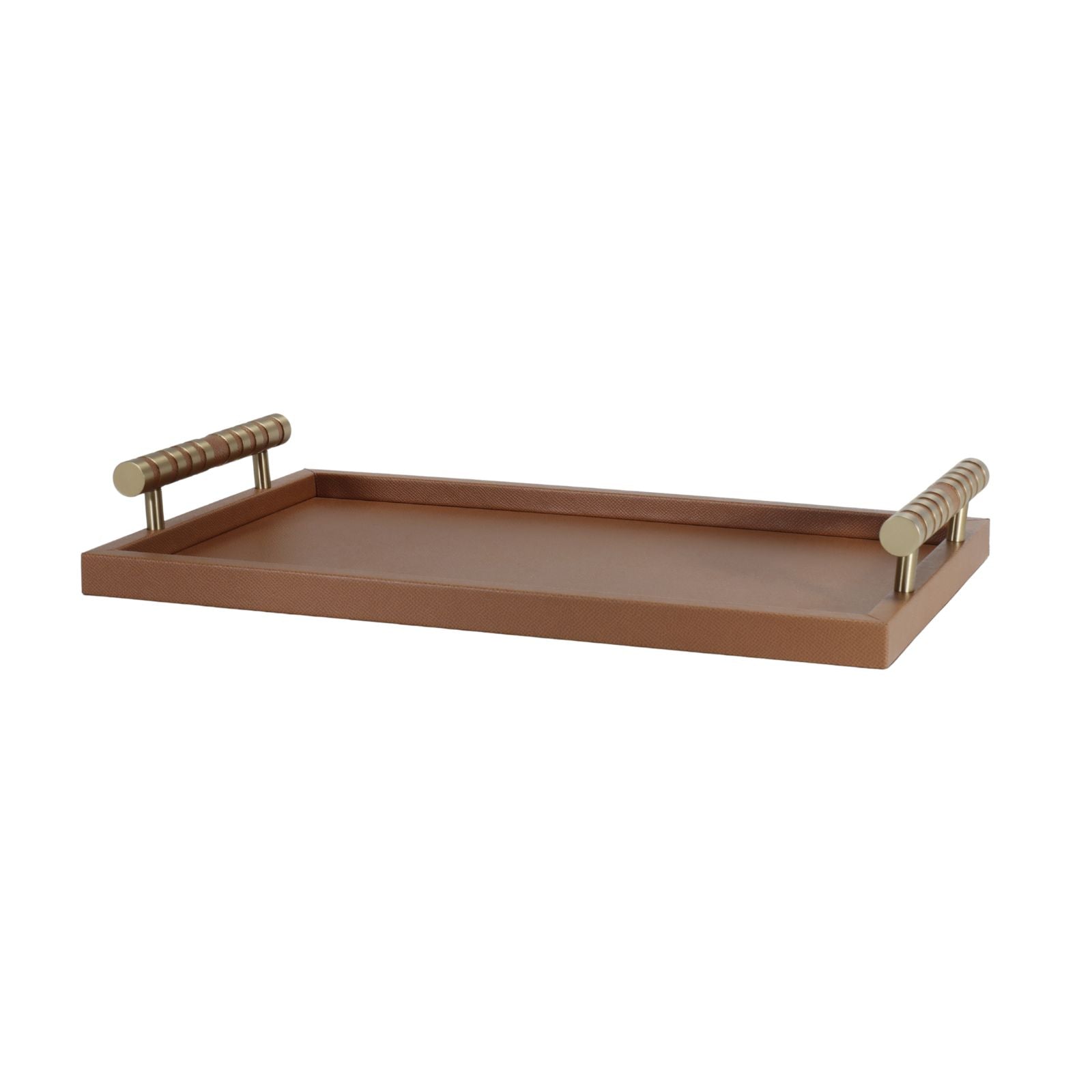 Cambridge Rectangular Tan Faux Leather Tray with brass detailed handle ...